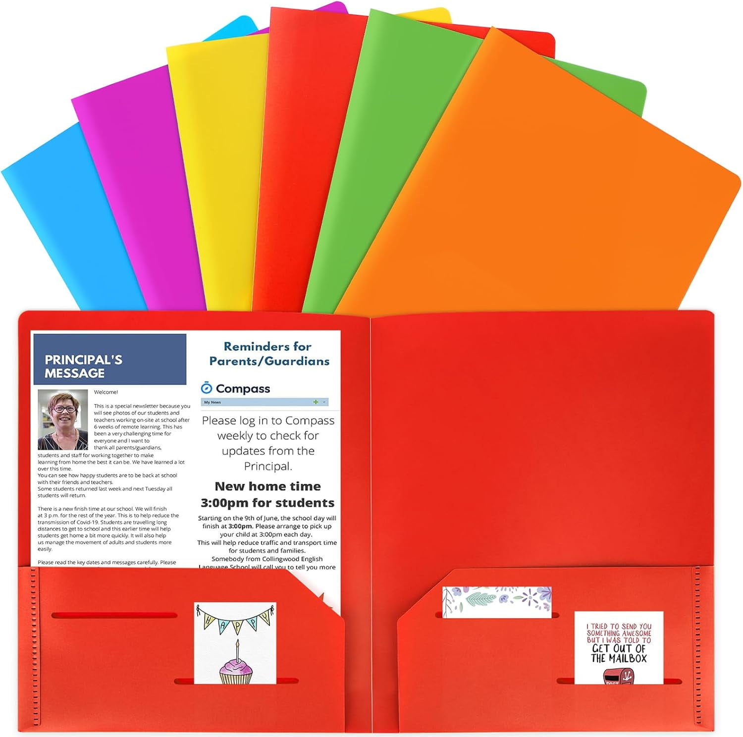 6 Pack Plastic Folders with Pockets, Multiple Color Heavy Duty 2 Pocket ...