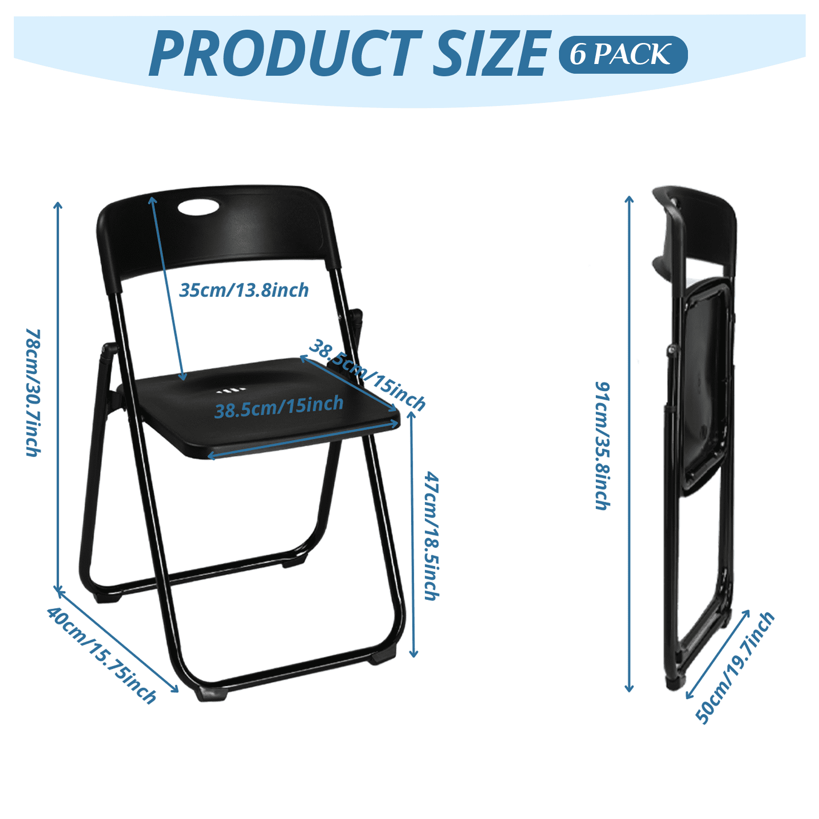 6 Pack Plastic Folding Chairs, Stackable Commercial Chairs, Black ...
