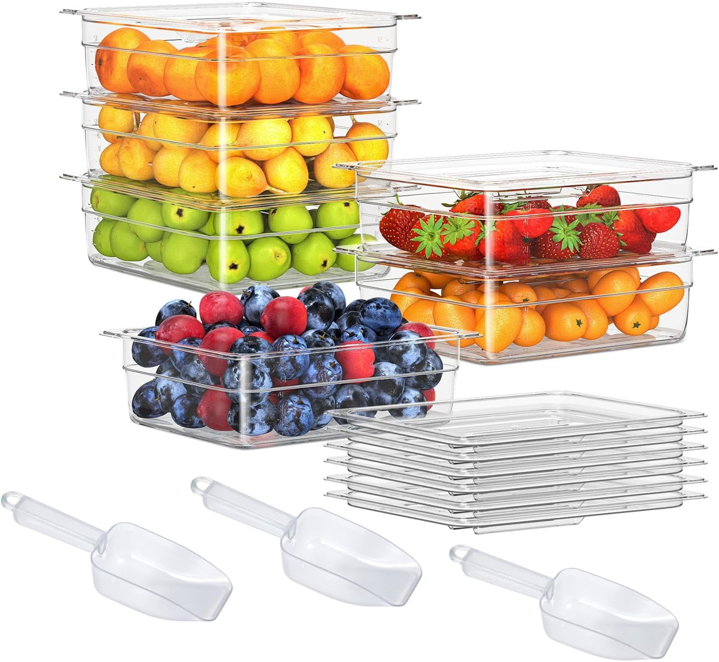 6 Pack Plastic Food Pan with Lid 1/2 Size 4 Inch Deep Restaurant Clear ...