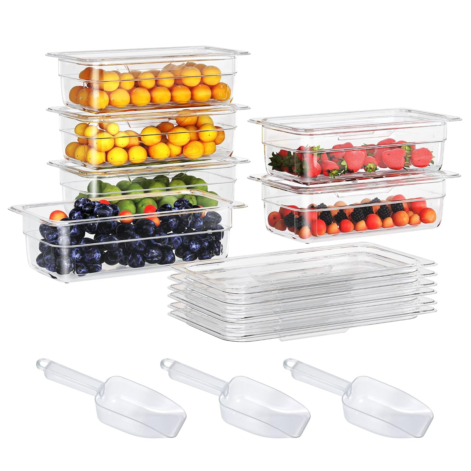 6 Pack Plastic Food Pan with Lid 1/3 Size 4 Inch Deep Restaurant Clear ...