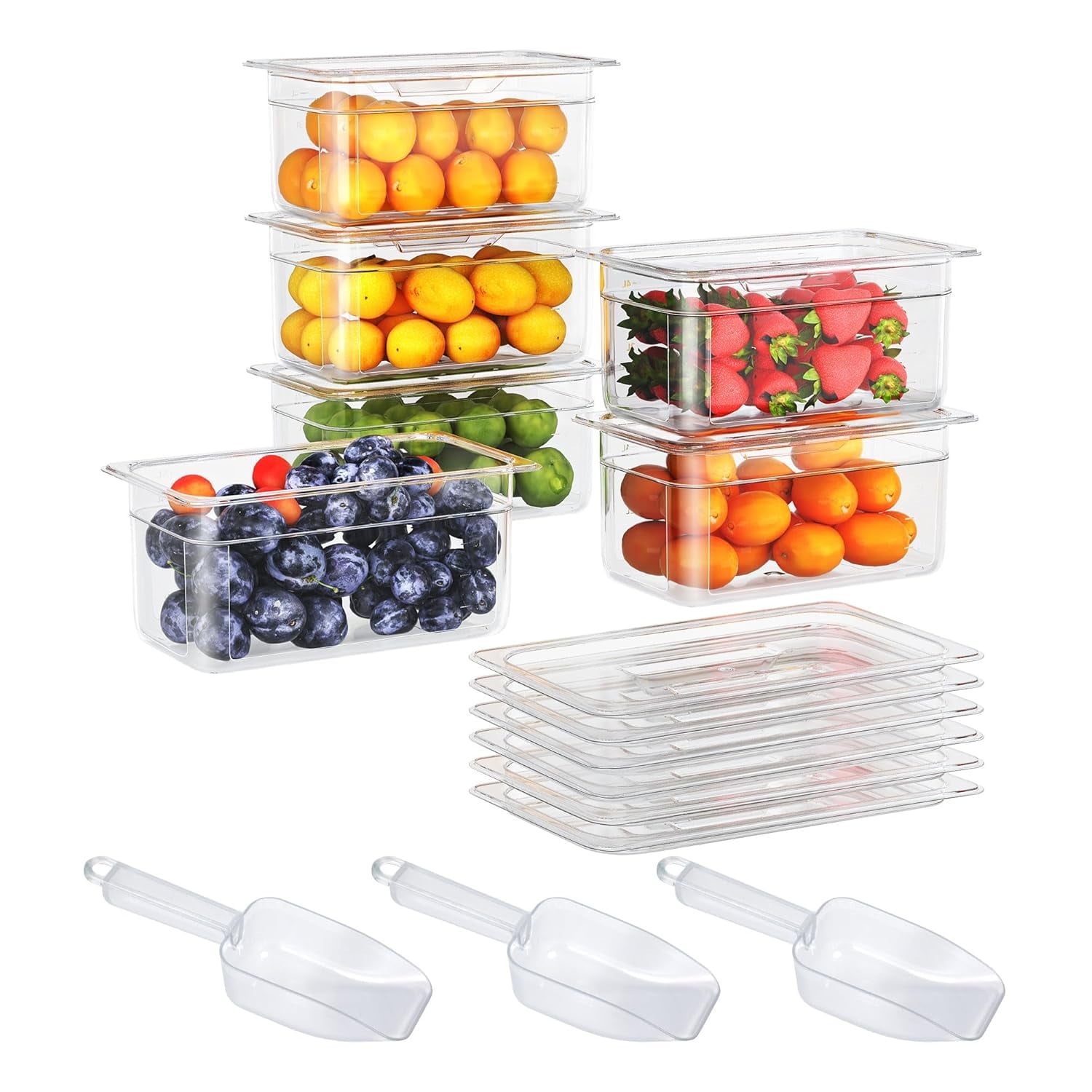 6 Pack Plastic Food Pan with Lid 1/3 Size 6 Inch Deep Restaurant Clear ...