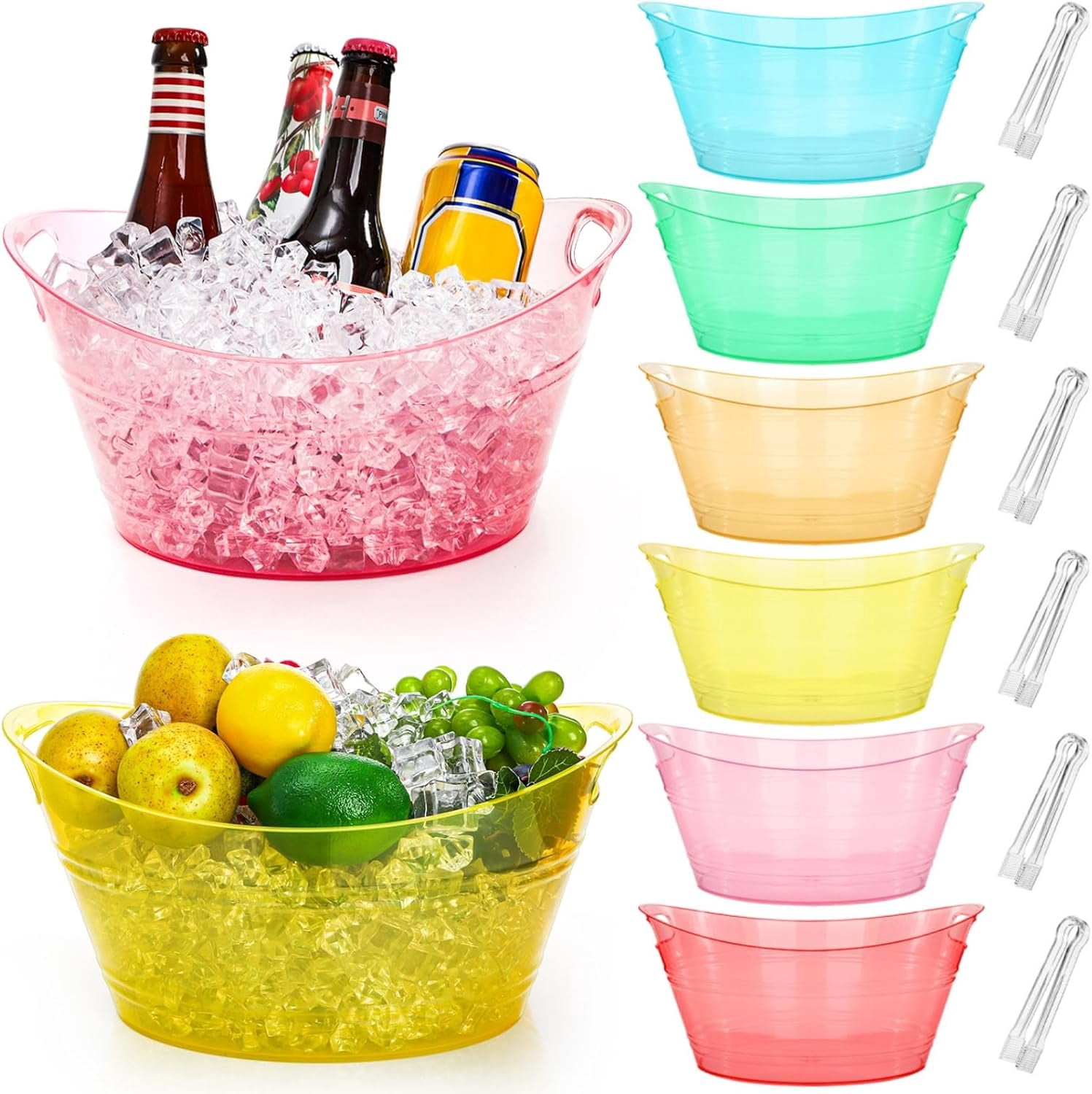6 Pack Plastic Ice Bucket, 4.5 Liter Small Champagne Bucket with Tongs ...