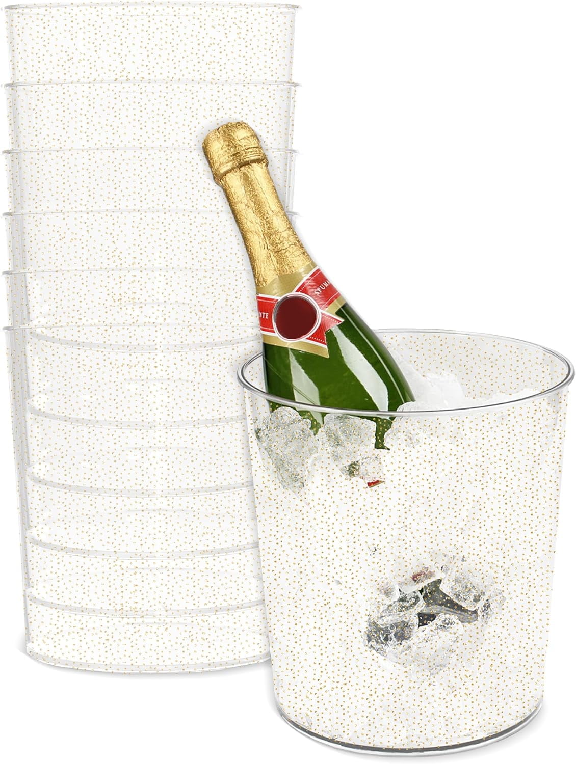 6 Pack Plastic Ice Buckets for Parties - 2.83L Gold Transparent Bridal ...
