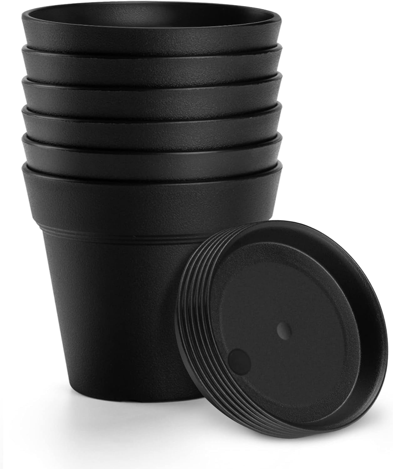 6 Pack Plastic Plant Pots with Drainage Holes and Tray, 7 inch ...