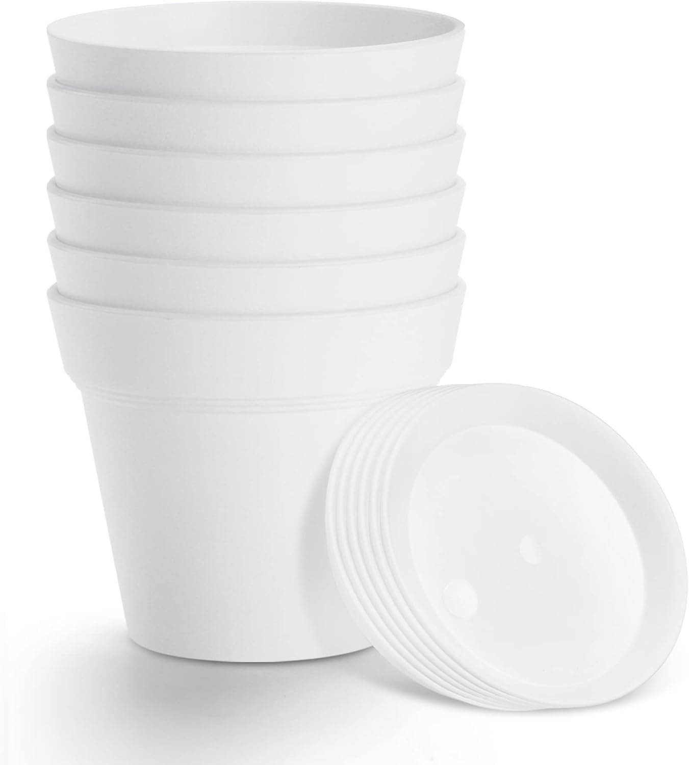 6 Pack Plastic Plant Pots with Drainage Holes and Tray, 7 inch ...