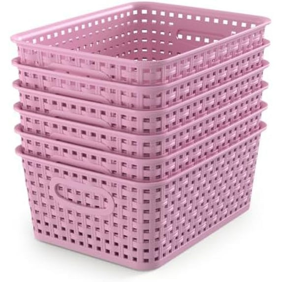 6-Pack Plastic Small Shelf Storage Weave Baskets Organizing for ...