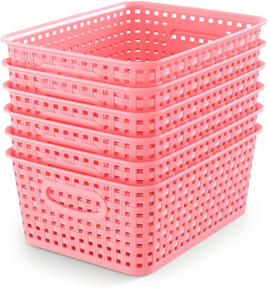 6-Pack Plastic Small Shelf Storage Weave Baskets Organizing for ...
