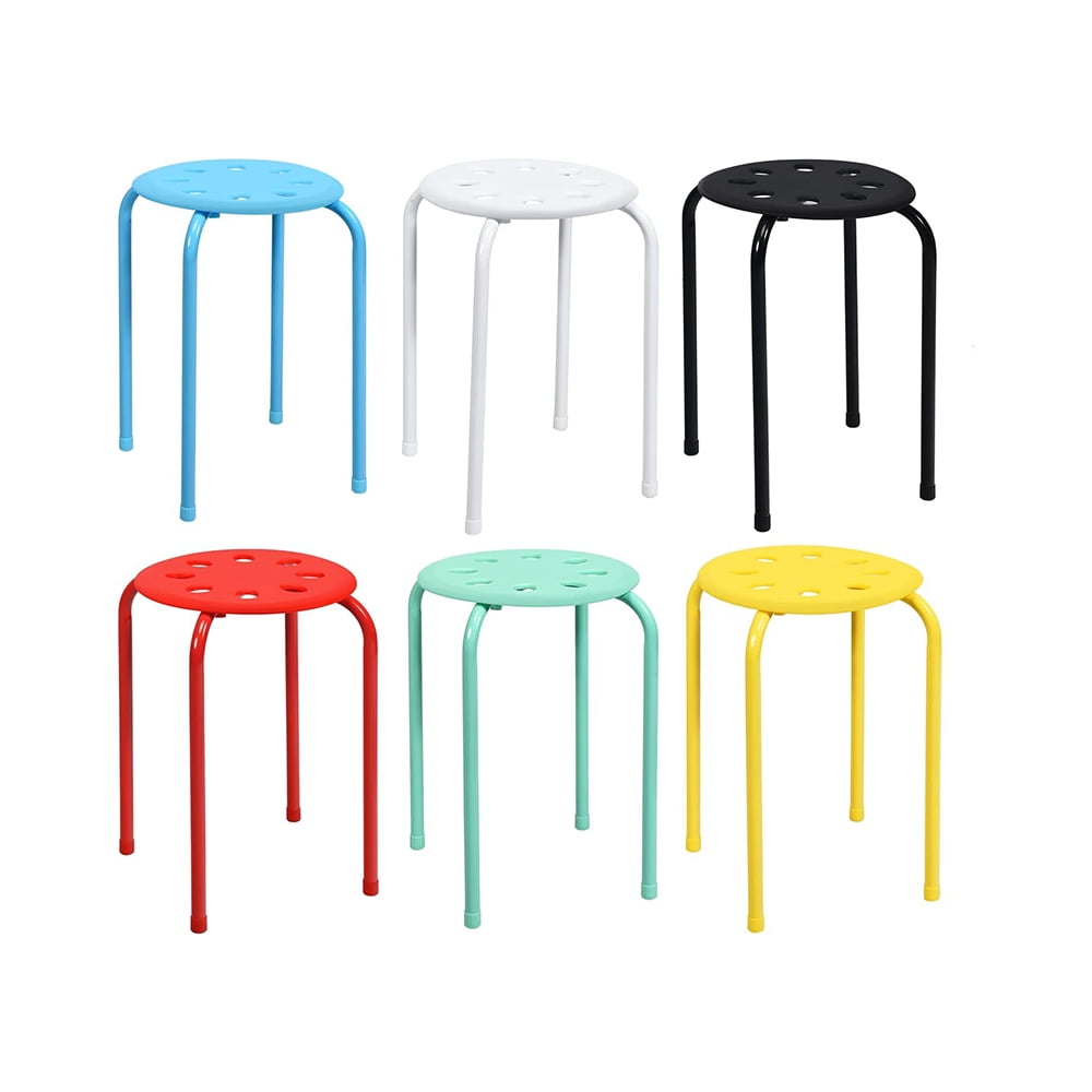 6-Pack Plastic Stack Stools, 17.5-Inch Portable Stackable Stools with ...