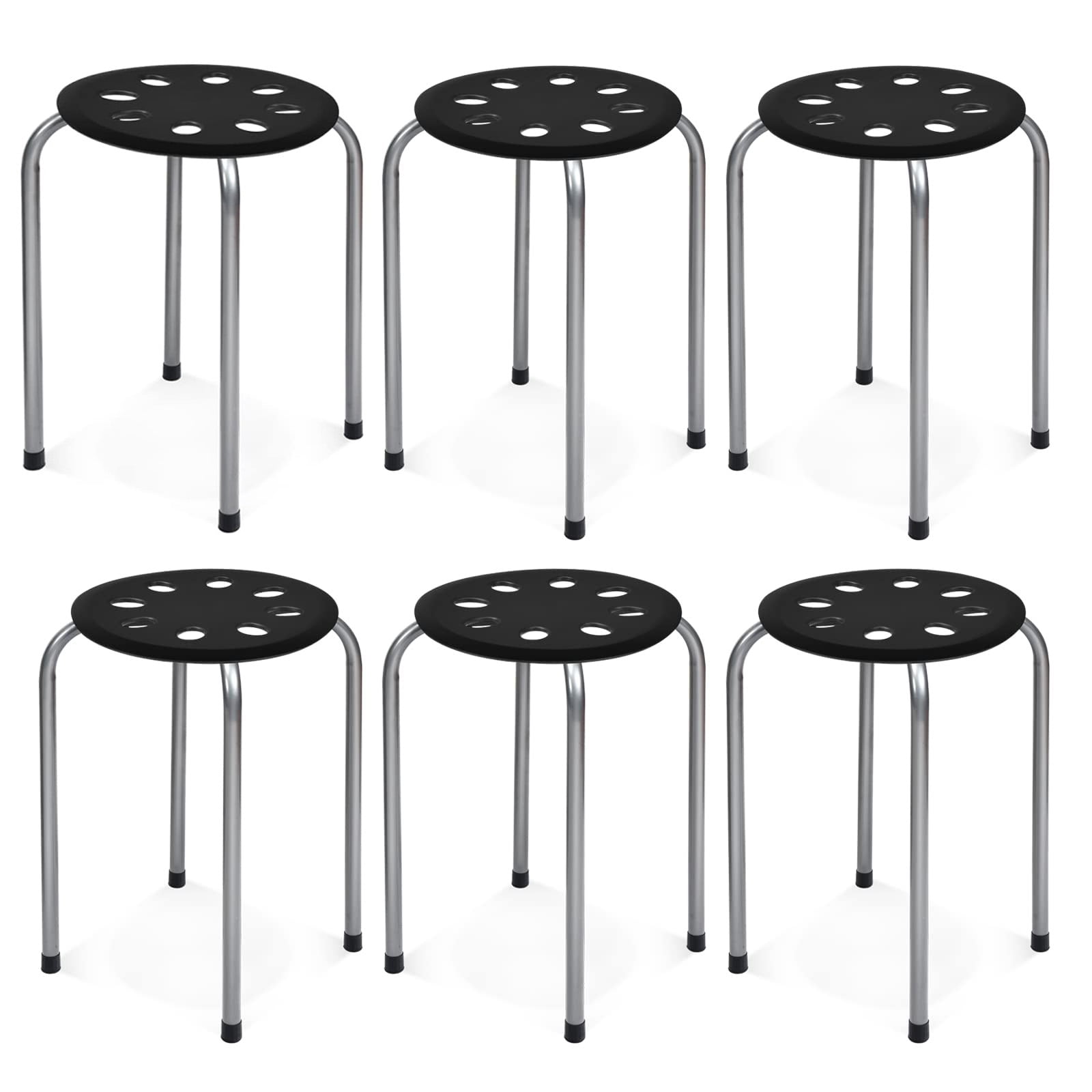 6 Pack Plastic Stack Stools with Metal Frame, 17.5 Inch Portable ...