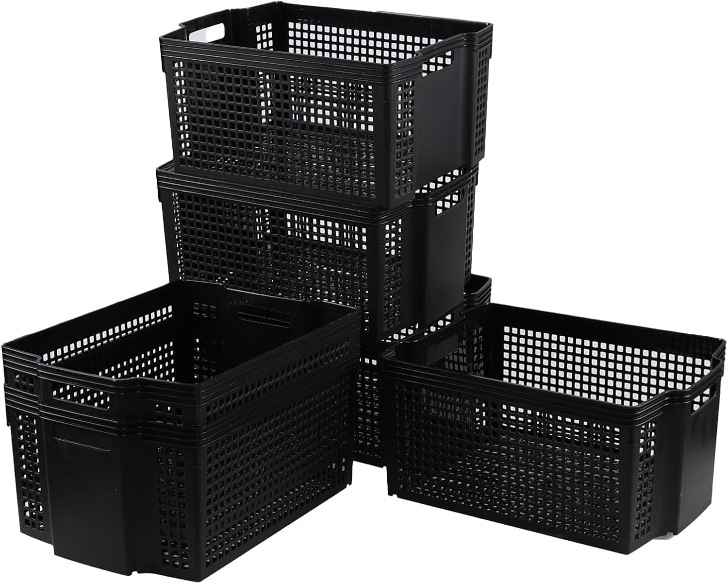 6 Pack Plastic Stackable Baskets, Large Plastic Organizer Basket Bins ...