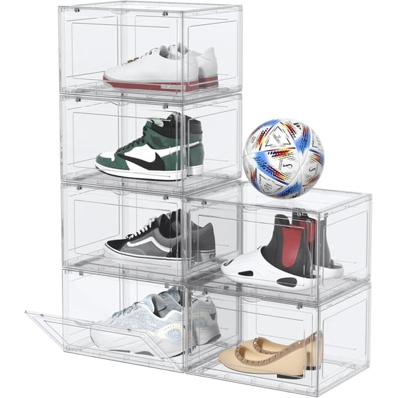 6 Pack Plastic Stackable Shoe Box, Shoe Storage Organizer with Magnetic ...