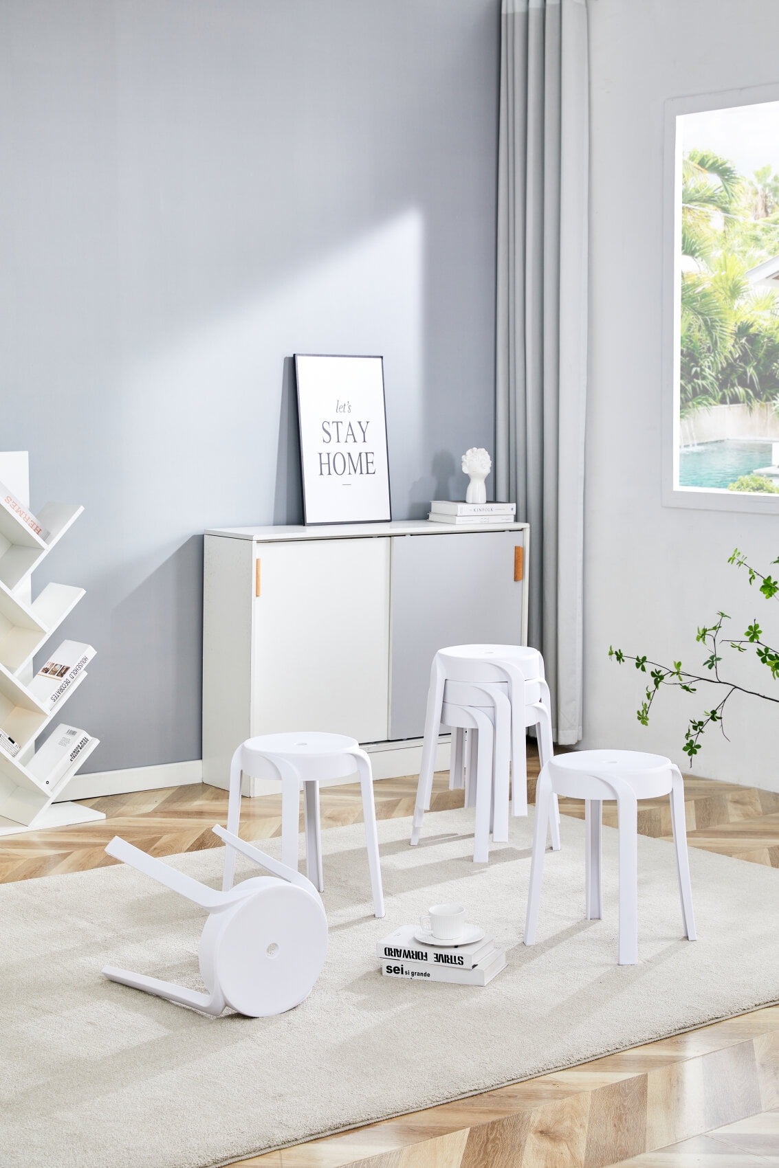 6 Pack Plastic Stackable Stools, 18.1" Round Portable Stackable Bar ...