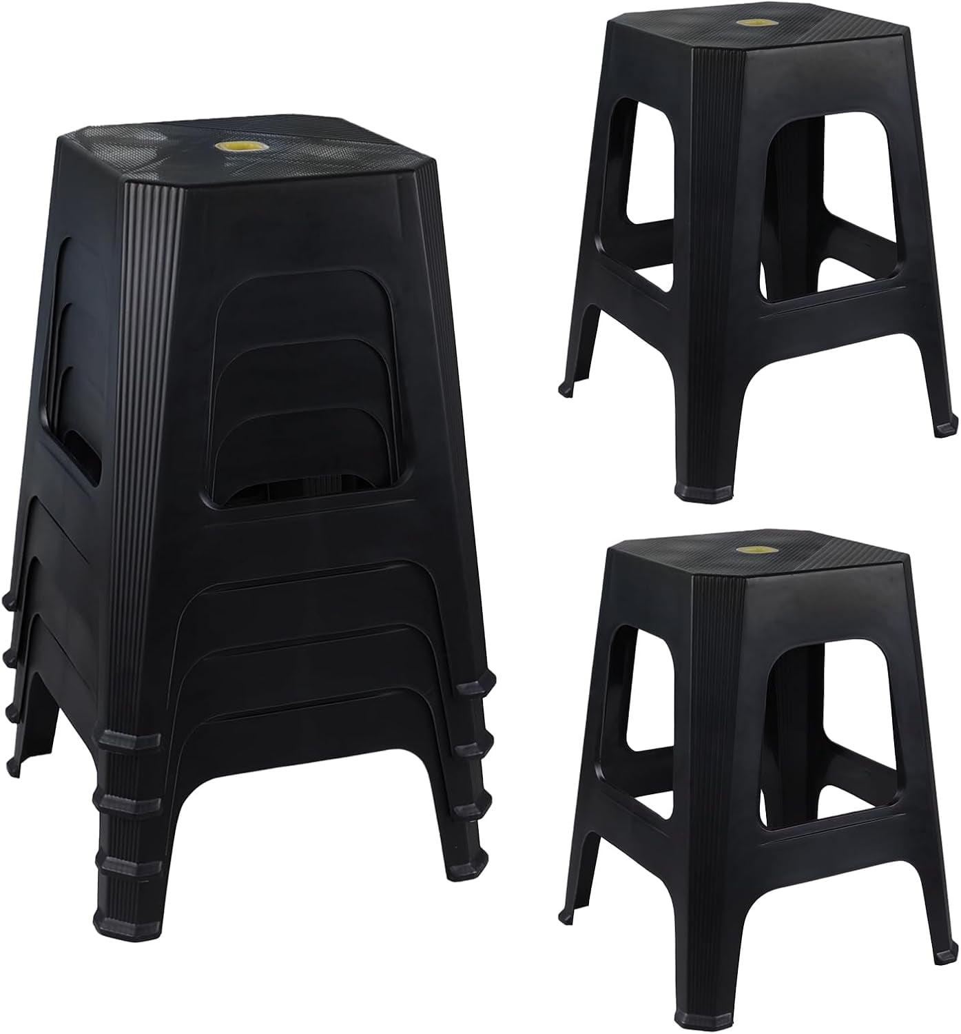 6 Pack Plastic Stackable Stools Chair, Black Square Plastic Height ...