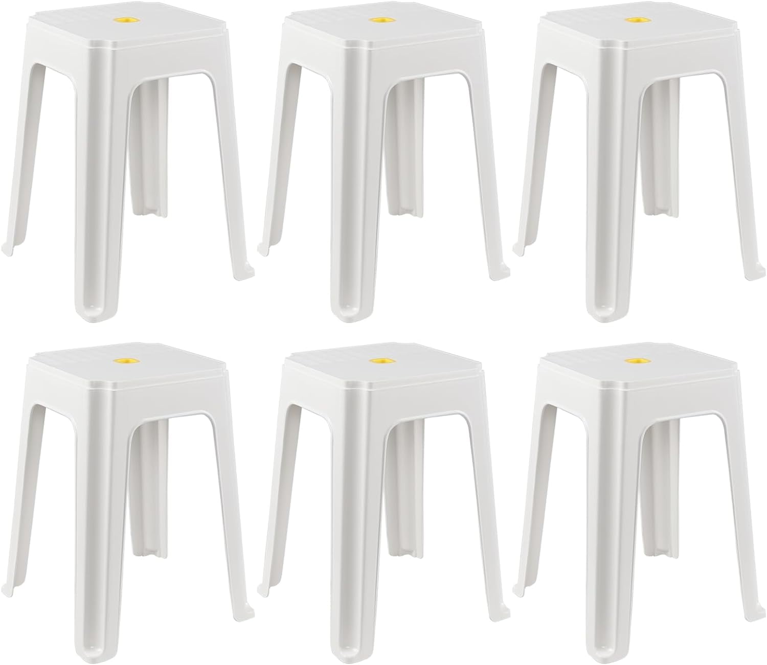 6-Pack Plastic Stackable Stools Chair, White Square Height Stools ...