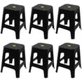 6-Pack Plastic Stackable Stools, Square Backless Stacking Stools, Black ...