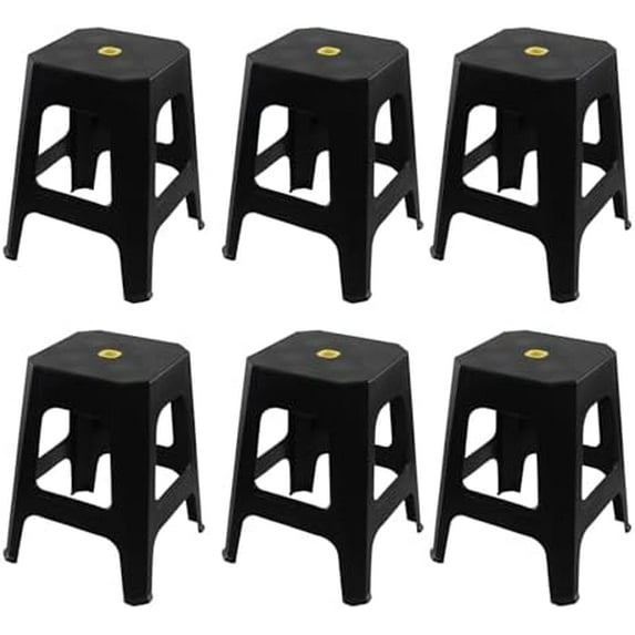 6-Pack Plastic Stackable Stools, Square Backless Stacking Stools, Black ...