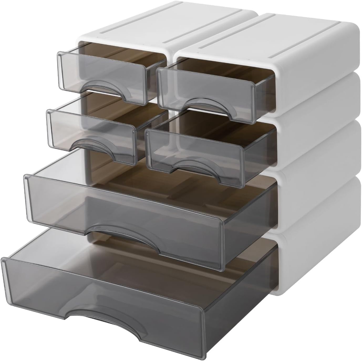 6 Pack Plastic Stackable Storage Drawers, Desk Top 6-Drawer Makeup ...