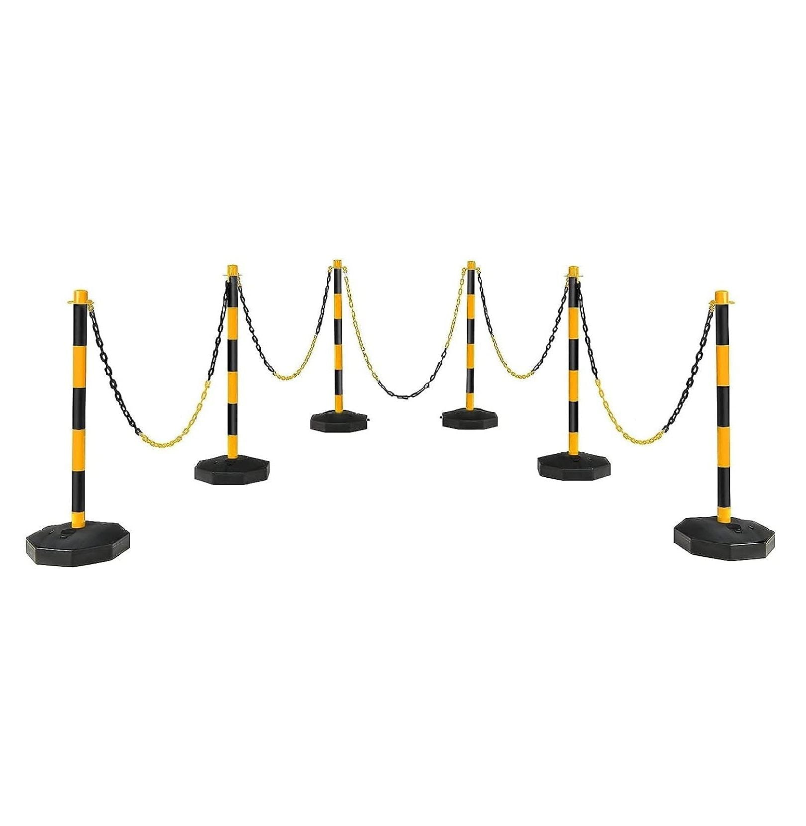 6 Pack Plastic Stanchions Chain Set, Traffic Delineator Post Cone with ...