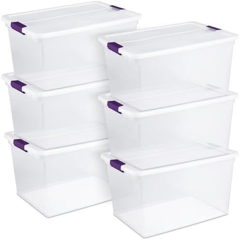 6-Pack Plastic Storage Bin w/ Latch Lid, ClearView Stackable Containers ...