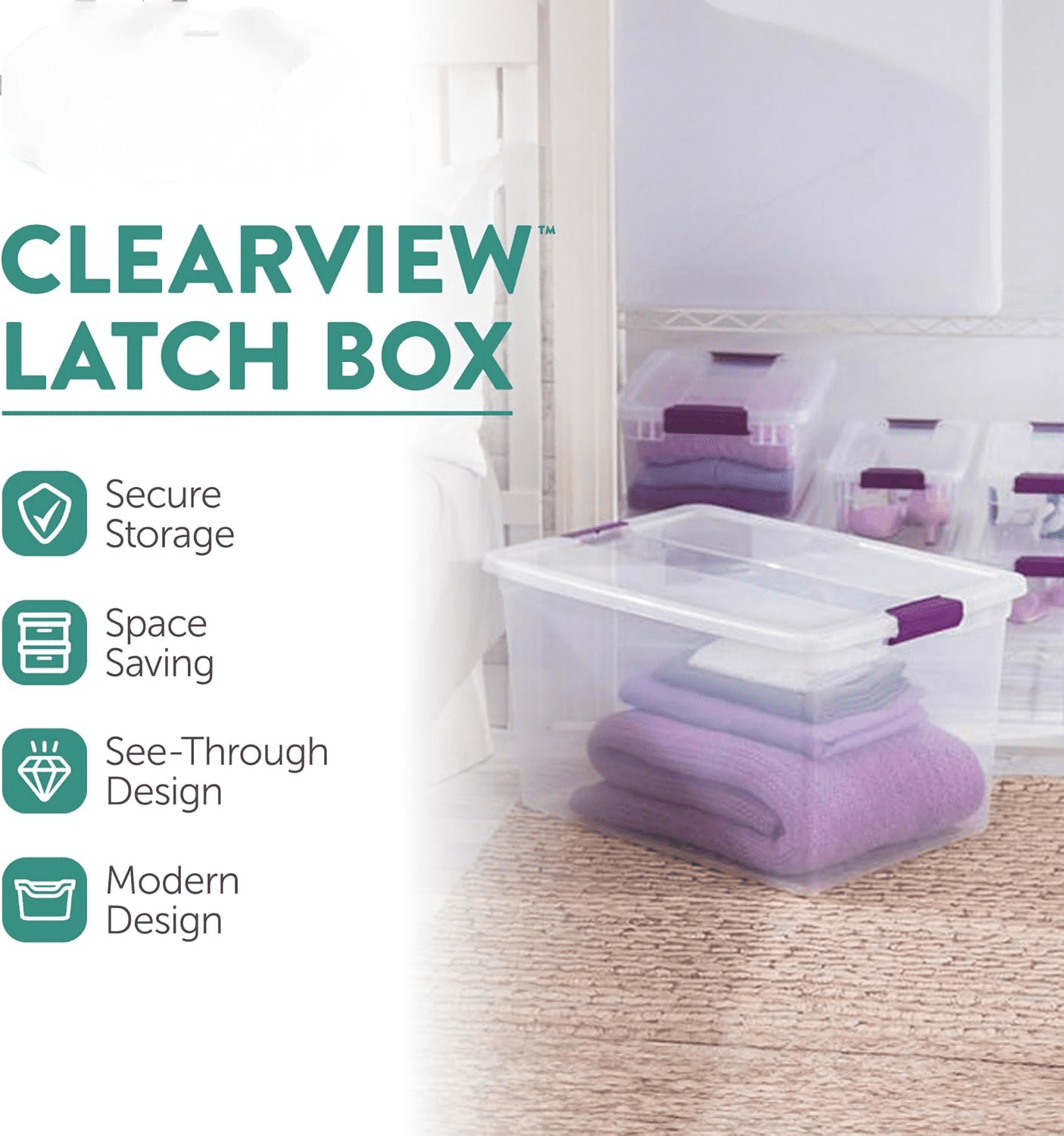 6-Pack Plastic Storage Bin w/ Latch Lid, ClearView Stackable Containers ...