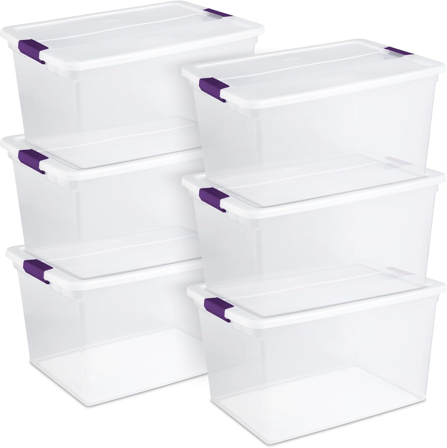 6-Pack Plastic Storage Bin w/ Latch Lid, ClearView Stackable Containers ...