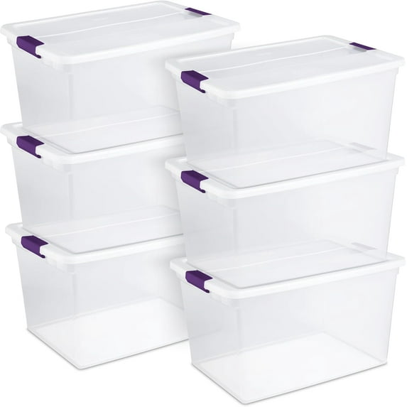 6-Pack Plastic Storage Bin w/ Latch Lid, ClearView Stackable Containers ...