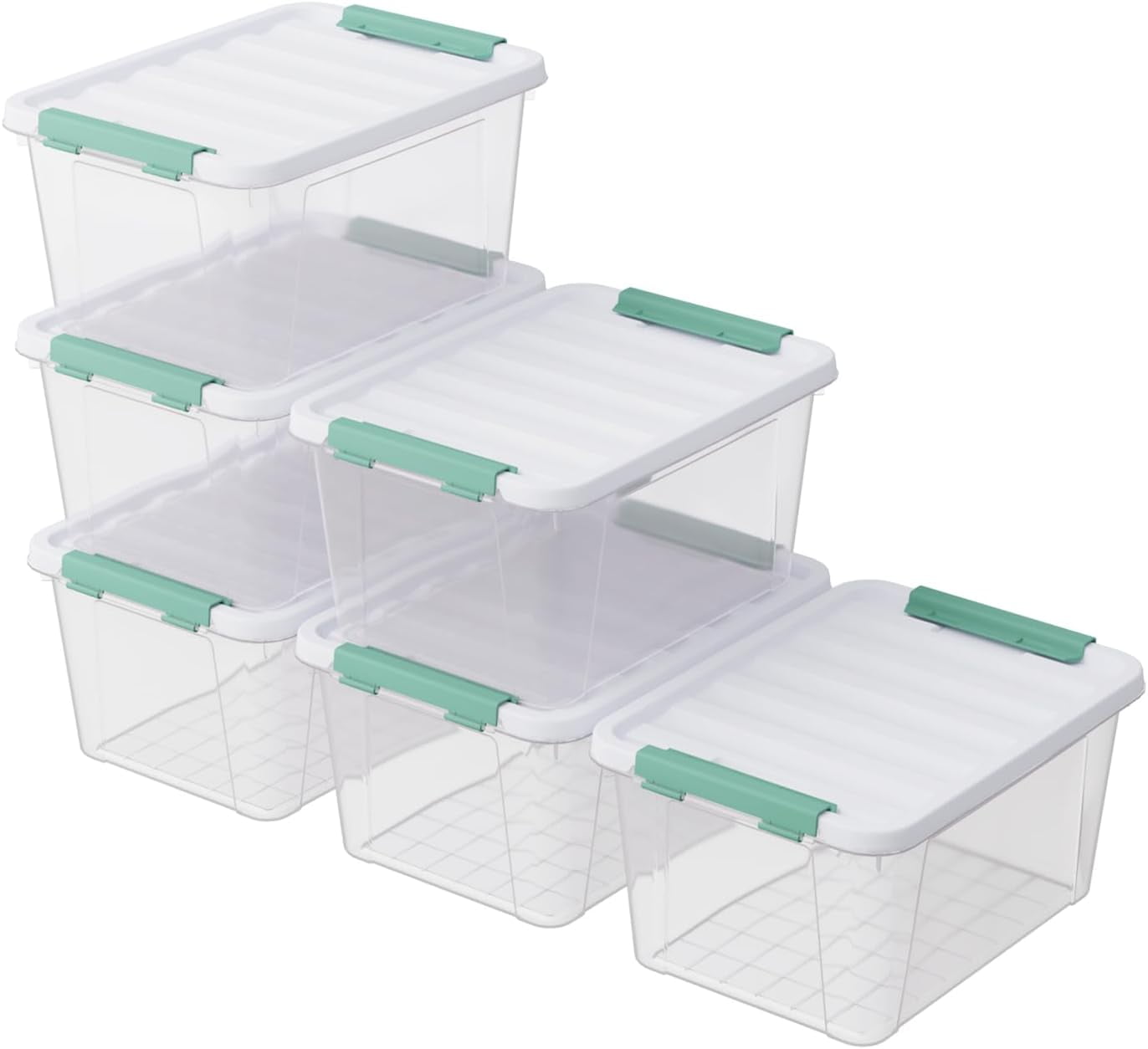 6-Pack Plastic Storage Latches Box with Lid, 20 Quart Clear Stackable ...