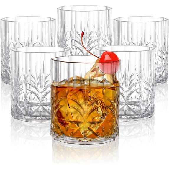6 Pack Plastic Water Tumblers, 14 OZ Unbreakable Acrylic Whiskey ...