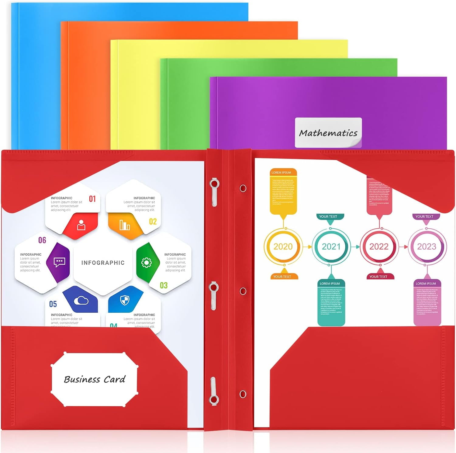 6 Pack Pocket Folder with Prongs, Heavy Duty Plastic Folders with ...