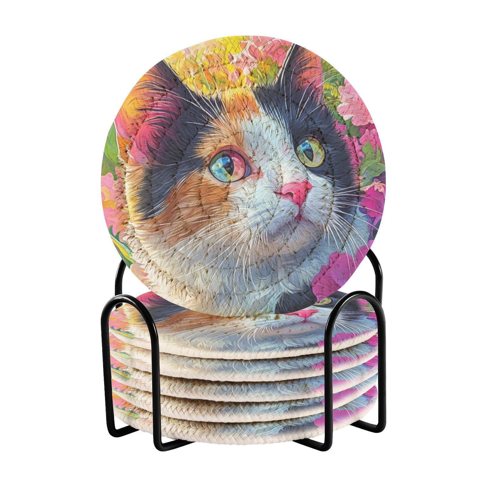 6-Pack Polyester Coil Coasters with Holder - Heat-Resistant (140℃), Non ...