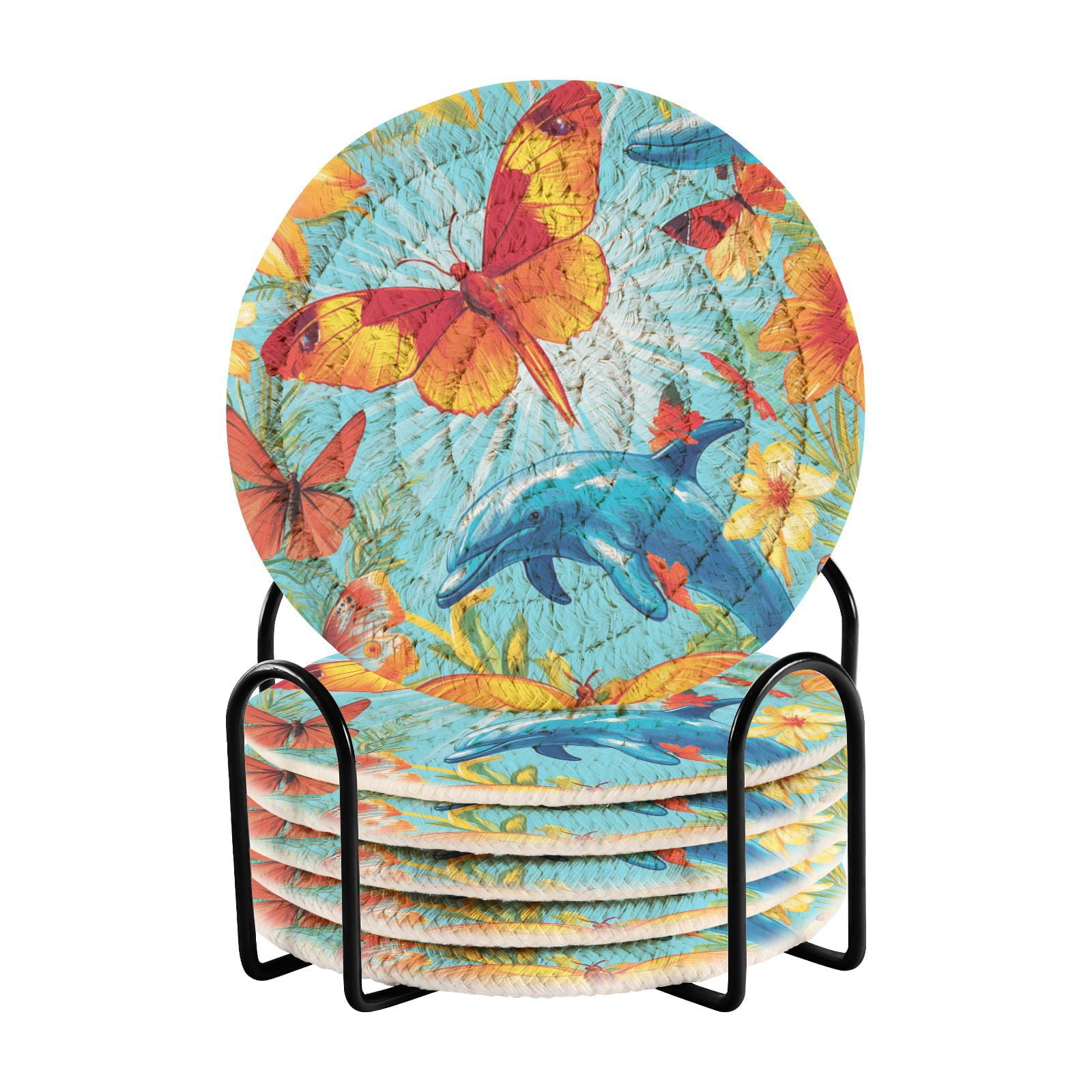 6-Pack Polyester Coil Coasters with Holder - Heat-Resistant (140℃), Non ...