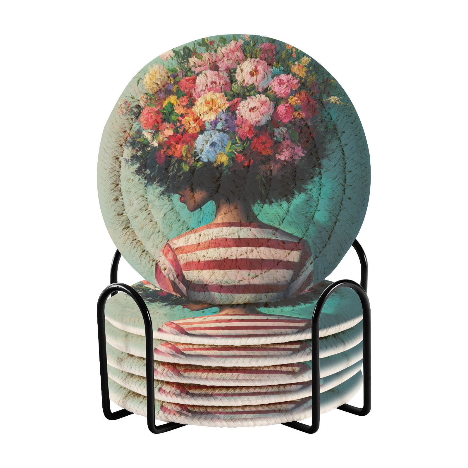 6-Pack Polyester Coil Coasters with Holder - Heat-Resistant (140℃), Non ...