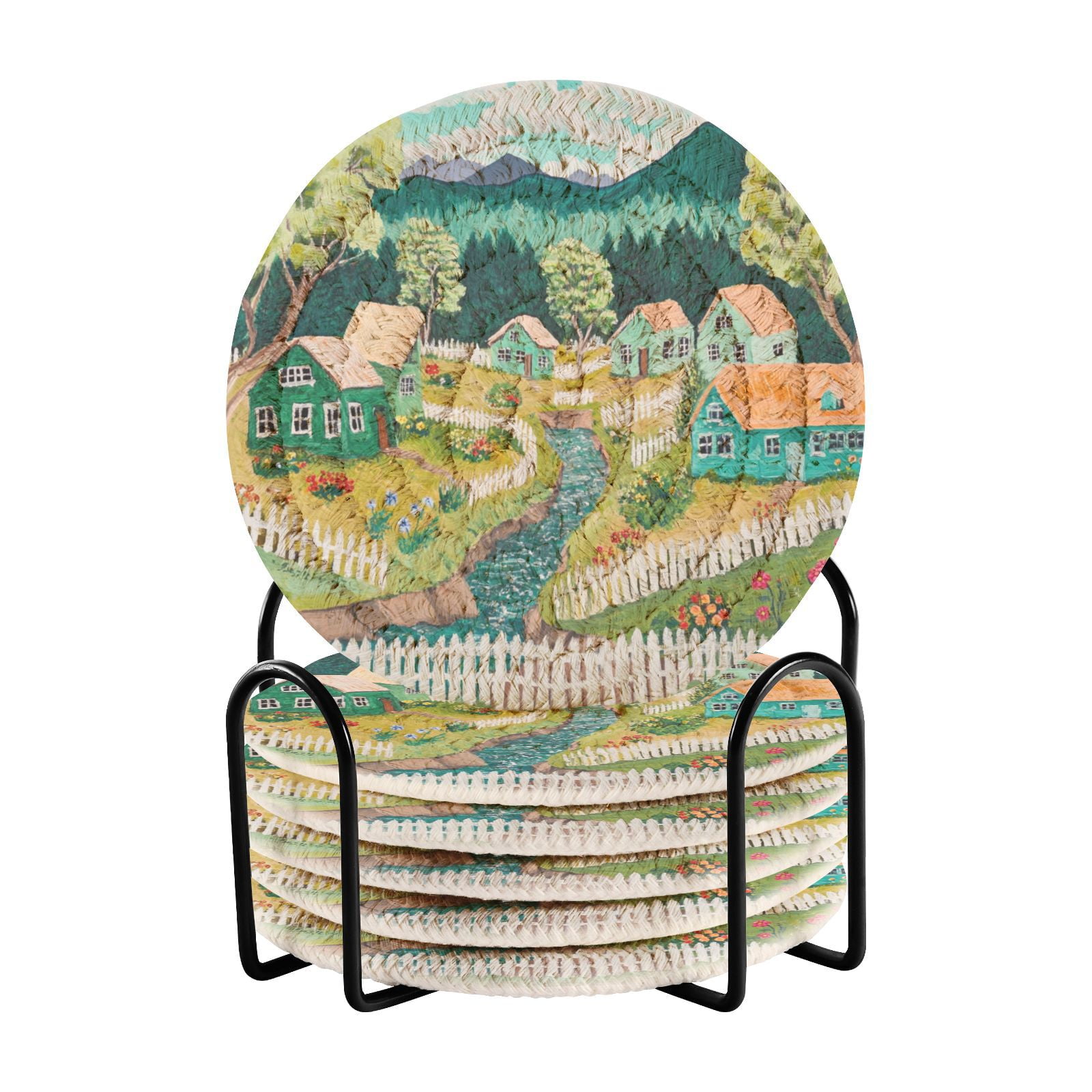 6-Pack Polyester Coil Coasters with Holder - Heat-Resistant (140℃), Non ...