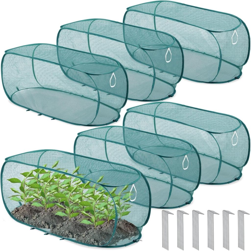 6 Pack Pop up Mesh Plant Covers Outdoor Plant Protector with Ground ...