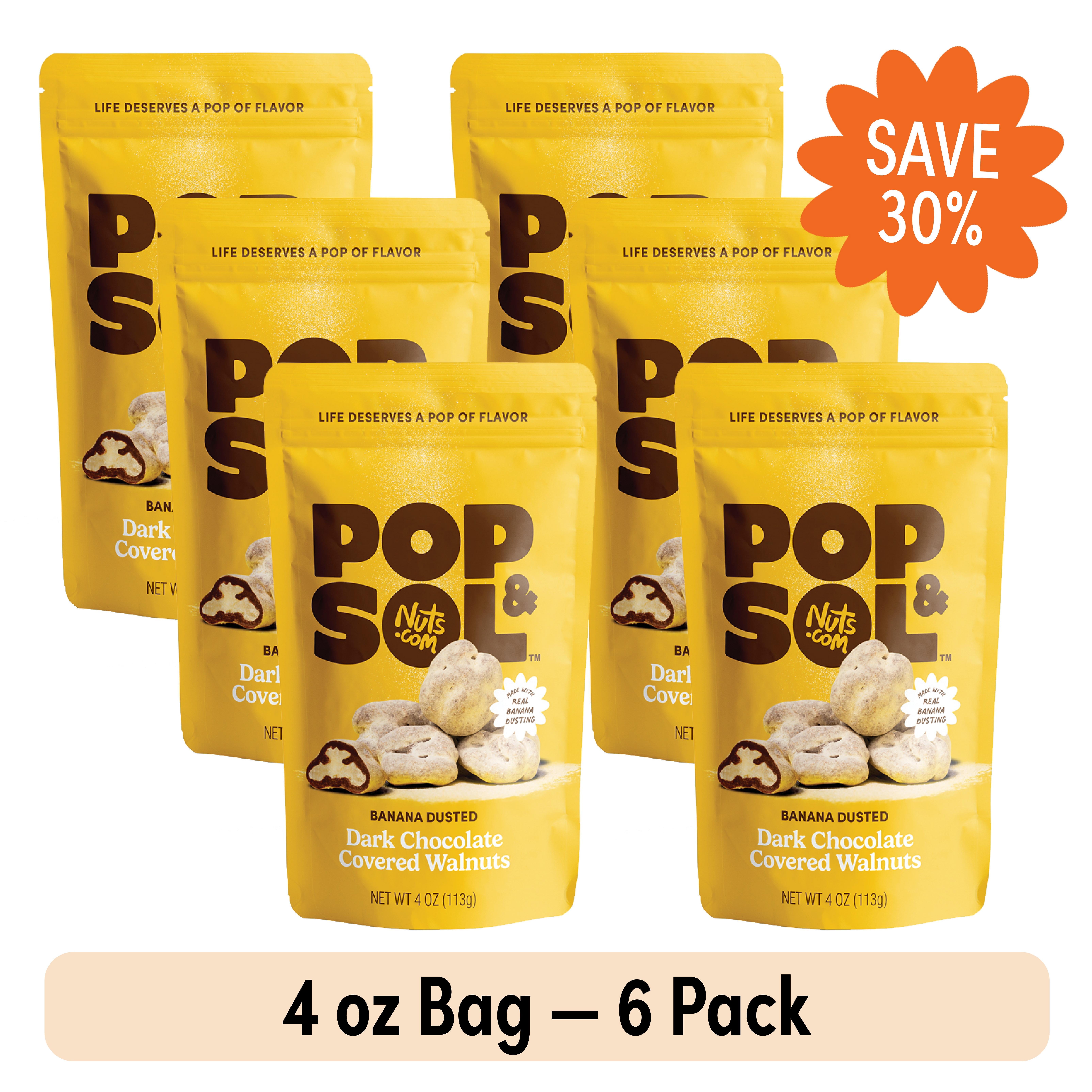 (6 Pack) Pop & Sol by Nuts.com, Banana Dusted Dark Chocolate Walnuts, 4 ...
