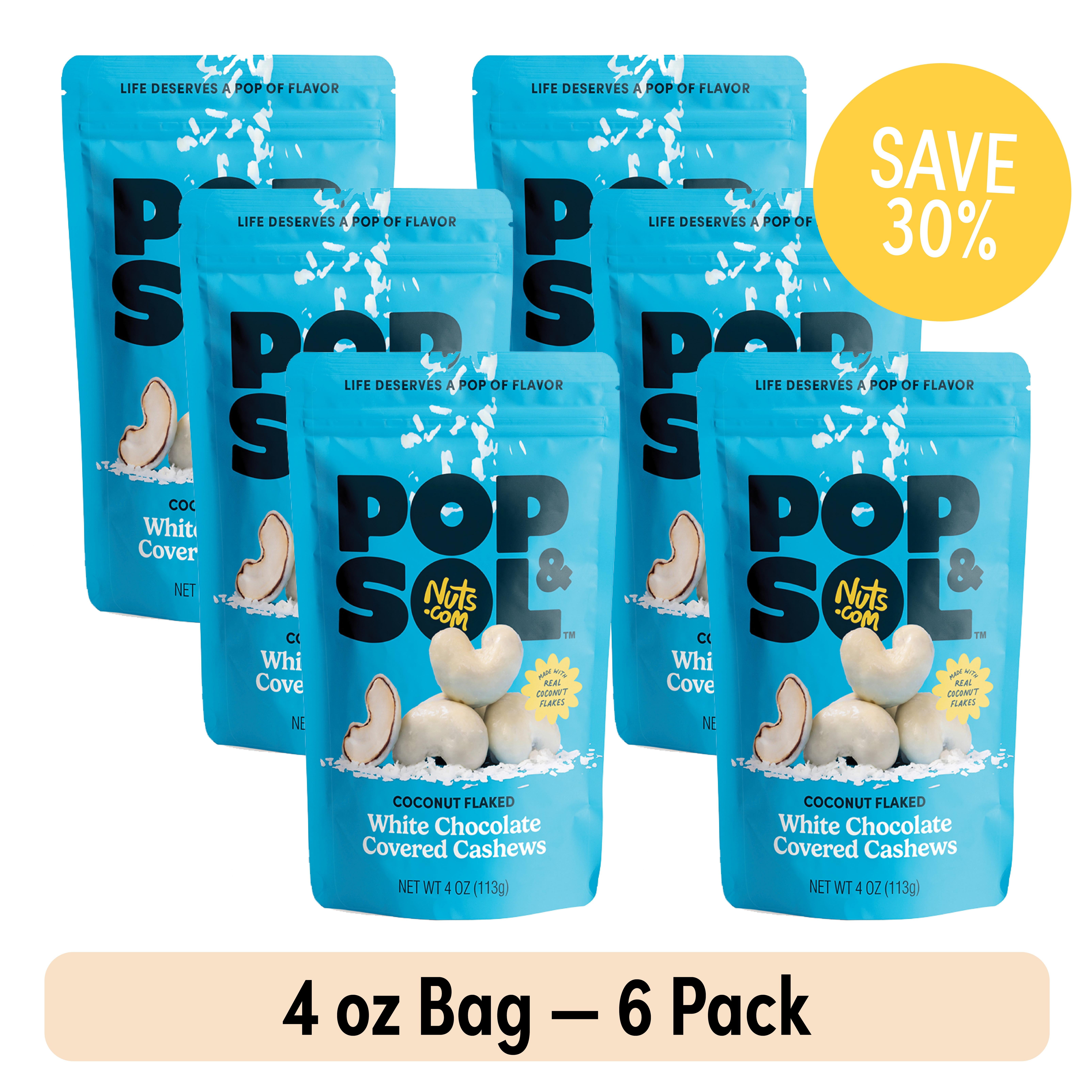 (6 Pack) Pop & Sol by Nuts.com, Coconut Flaked White Chocolate Cashews ...