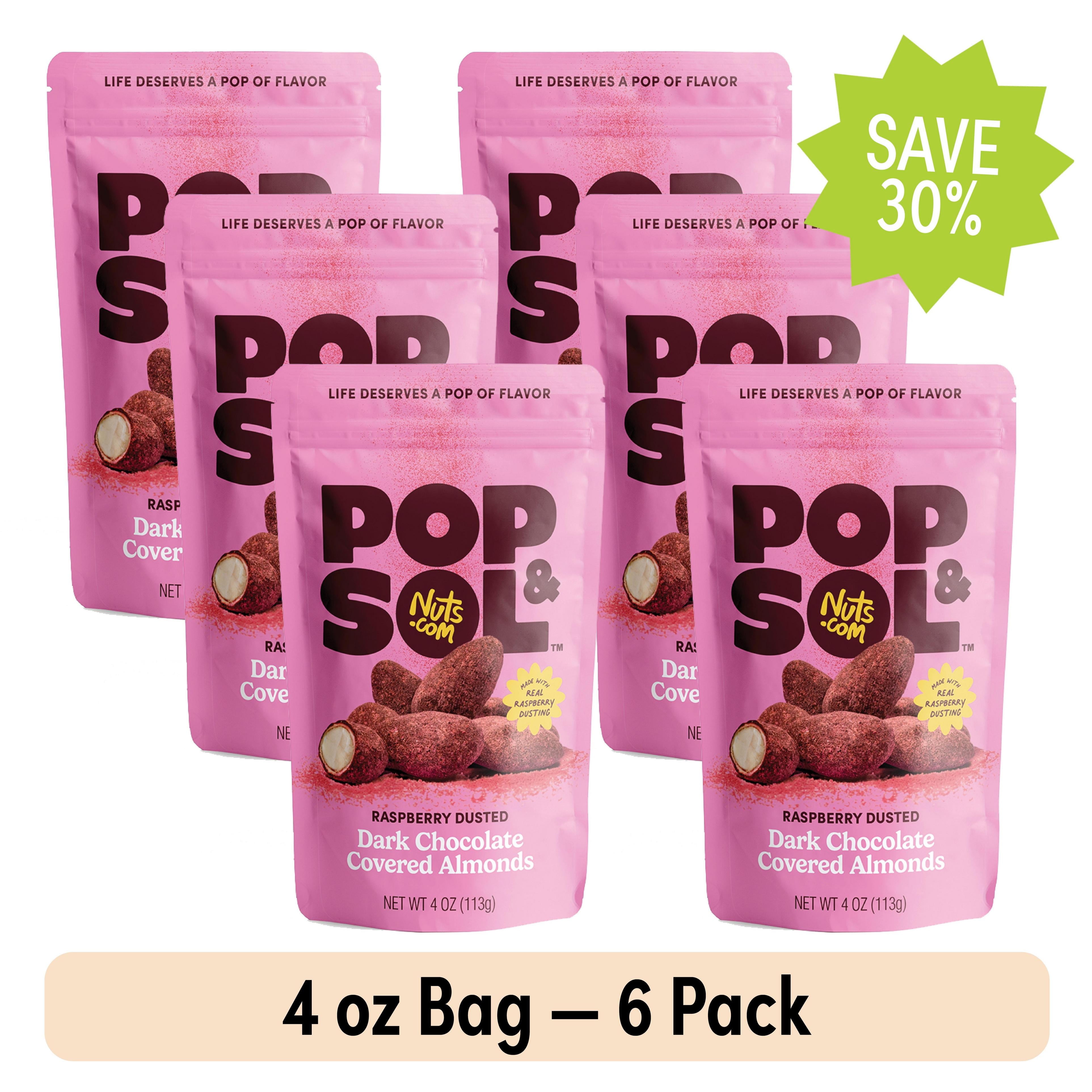 (6 Pack) Pop & Sol by Nuts.com, Raspberry Dusted Dark Chocolate Almonds ...
