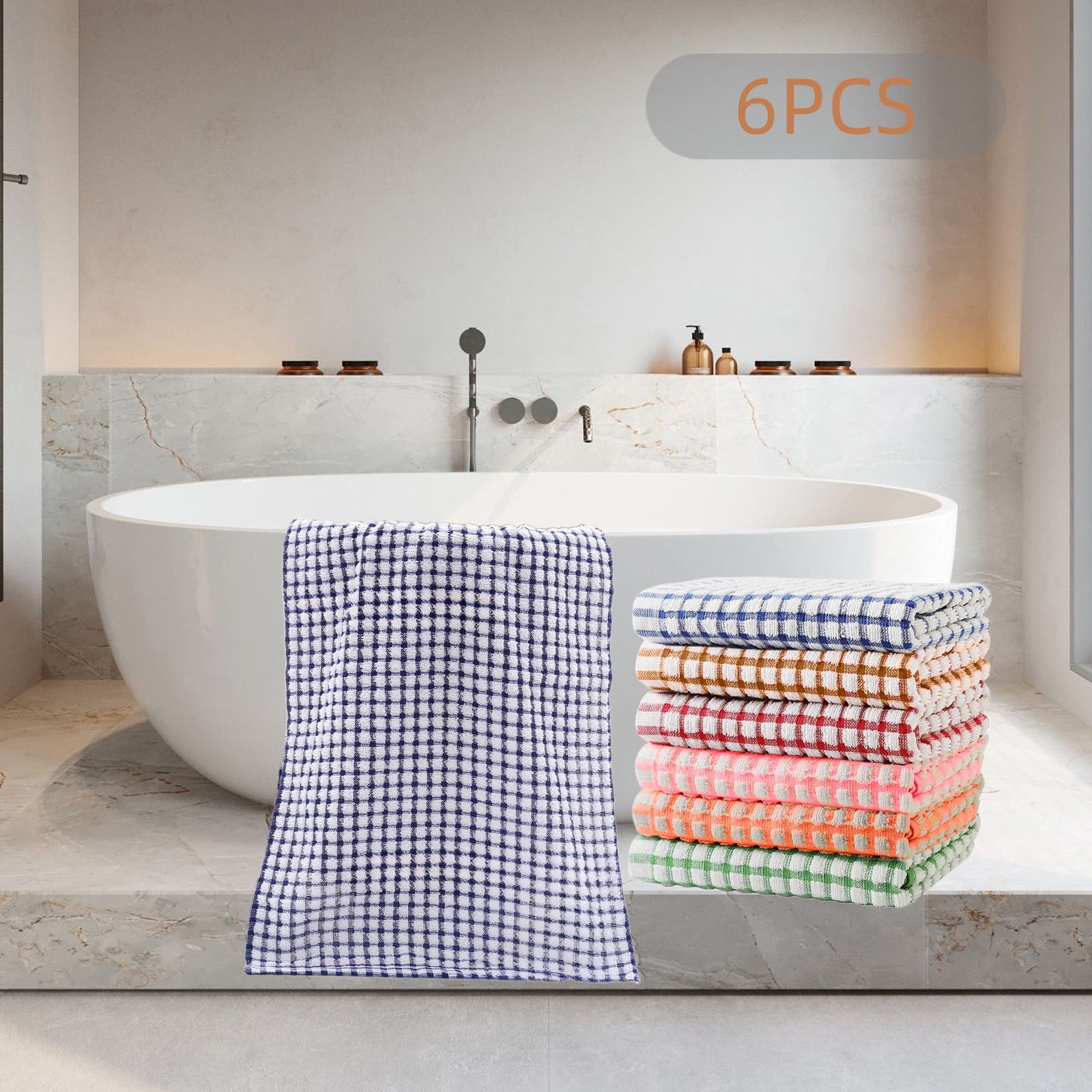 6-Pack Premium Checkered Towel Set - 64x42cm Hotel Quality Face Cloths ...