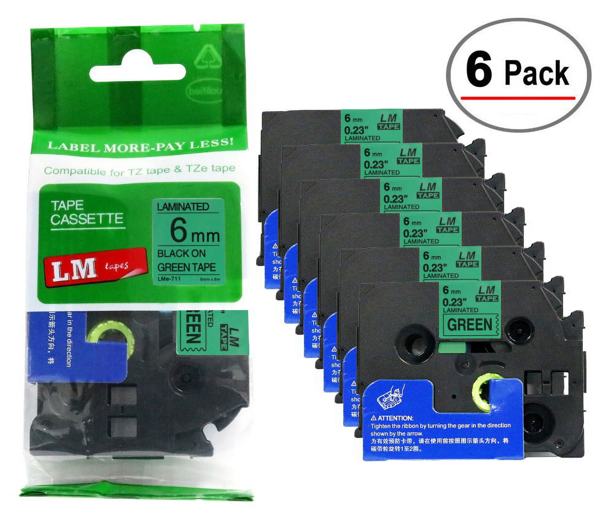 6/Pack - Premium Compatible with TZe-711 Black on Green 1/4 p-touch ...