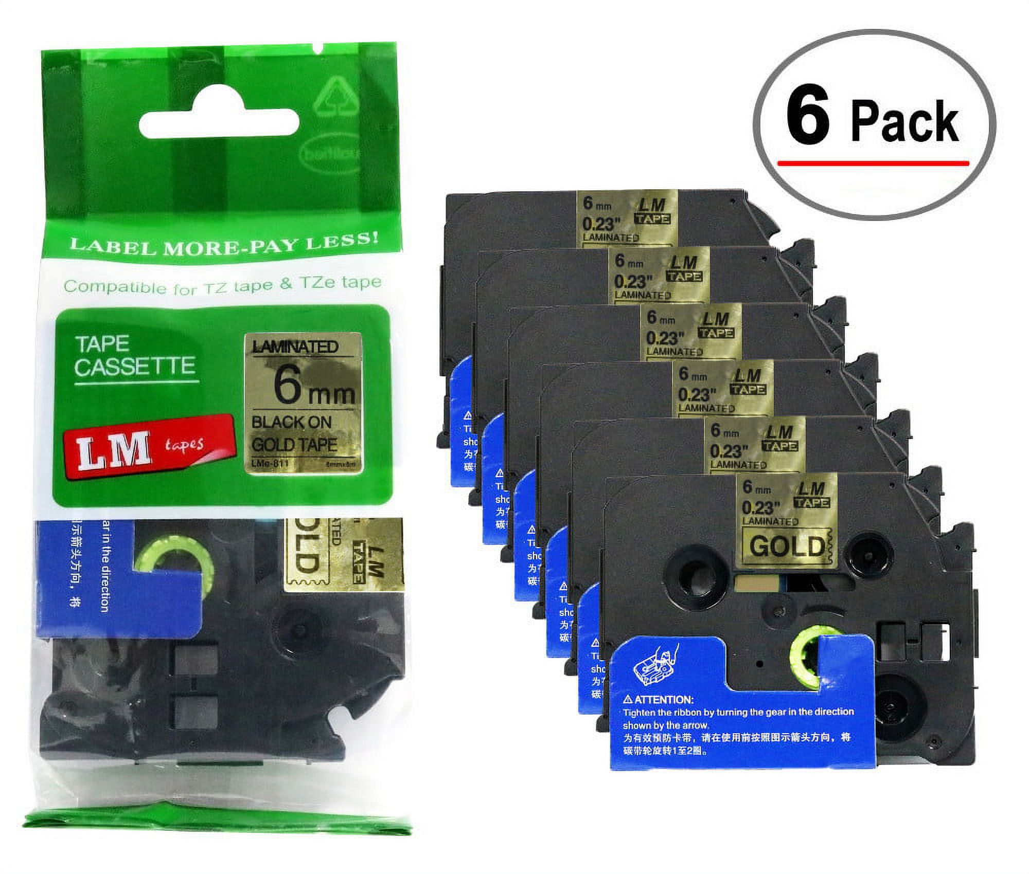 6/Pack - Premium Compatible with TZe-811 Black on Gold 1/4 p-touch ...
