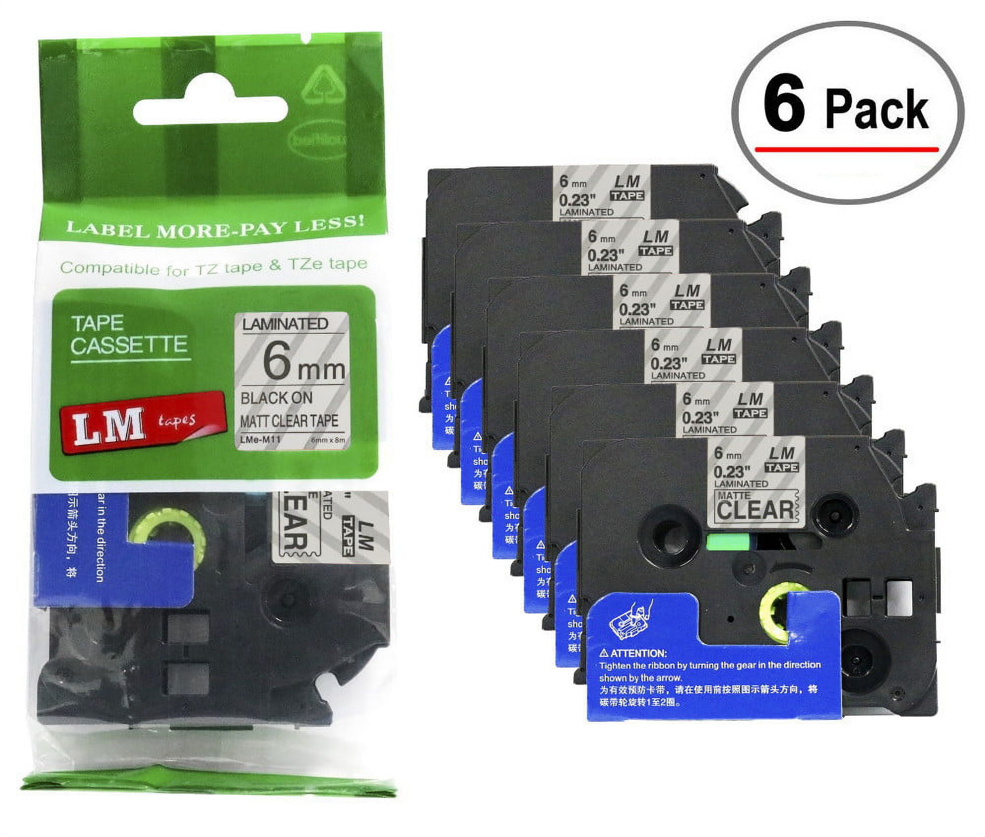 6/Pack - Premium Compatible with TZe-M11 Black on Matte Clear 1/4 p ...