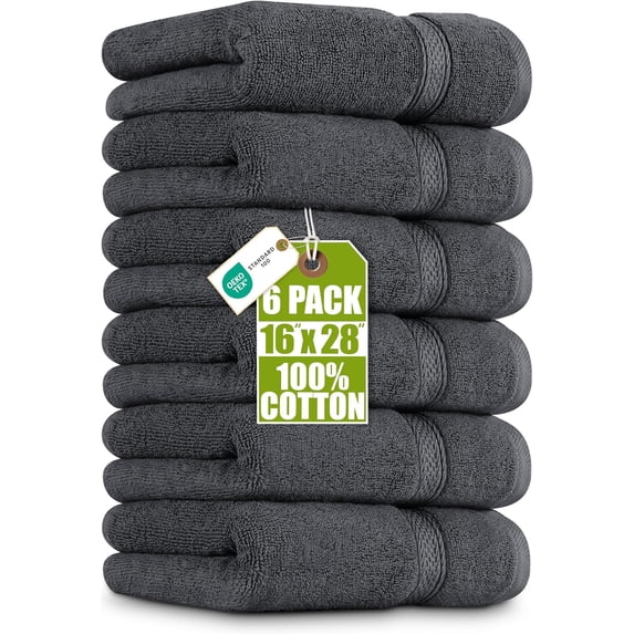 6 Pack Premium Hand Towels Set, 16 by 28 inches, 100% Ring Spun Cotton ...