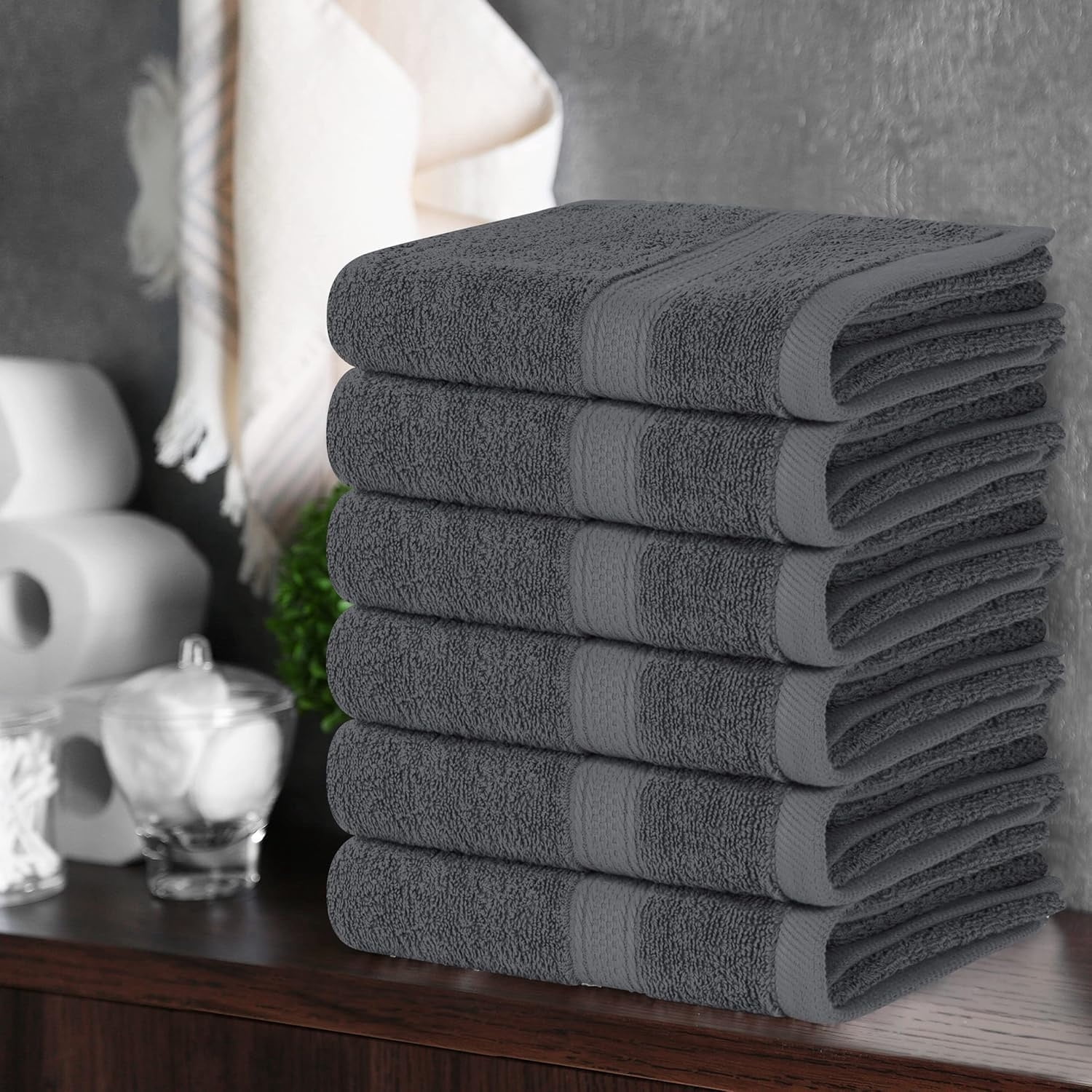 6 Pack Premium Hand Towels Set, 16 by 28 inches, Ring Spun Cotton ...