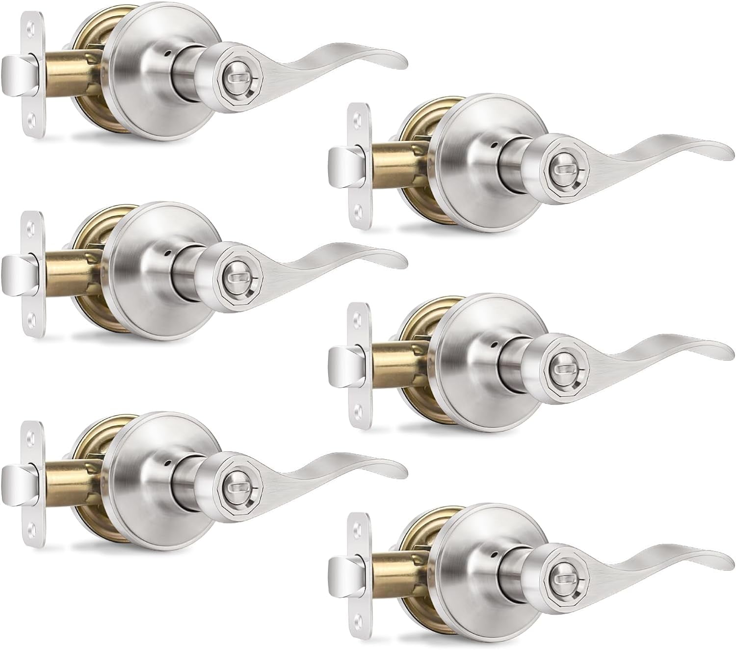 6 Pack Privacy Door Levers Brushed Nickel Door Handles, Wave Style ...