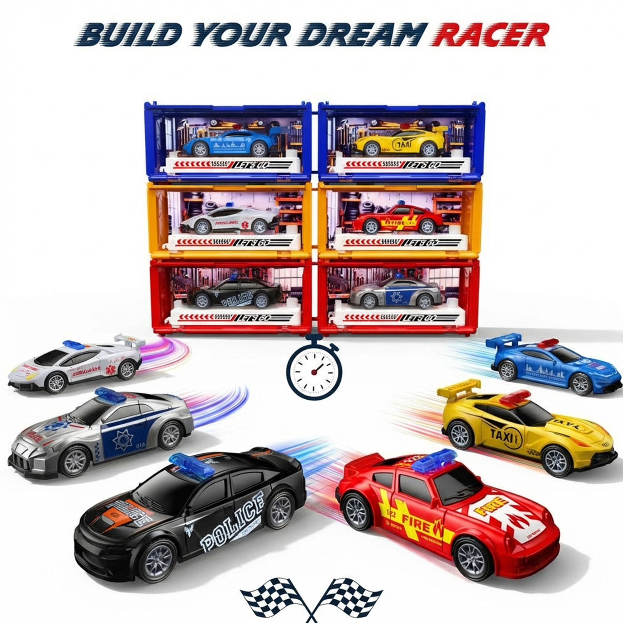 6 Pack Pull Back Race Cars Toy Set, Friction Powered Launching Cars for ...