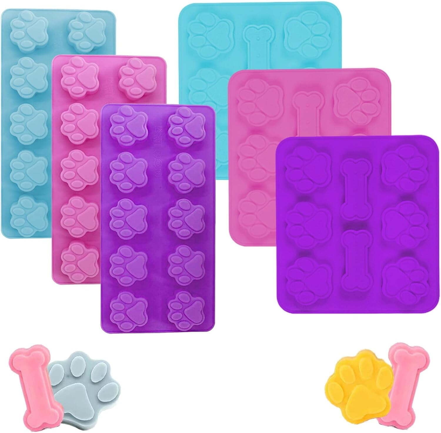 6 Pack Puppy Paw & Bone Silicone Molds, Baking Mold for Chocolate ...