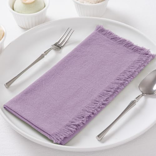 6 Pack Purple Cotton Linen Napkins with Fringe Christmas Cloth Napkins ...