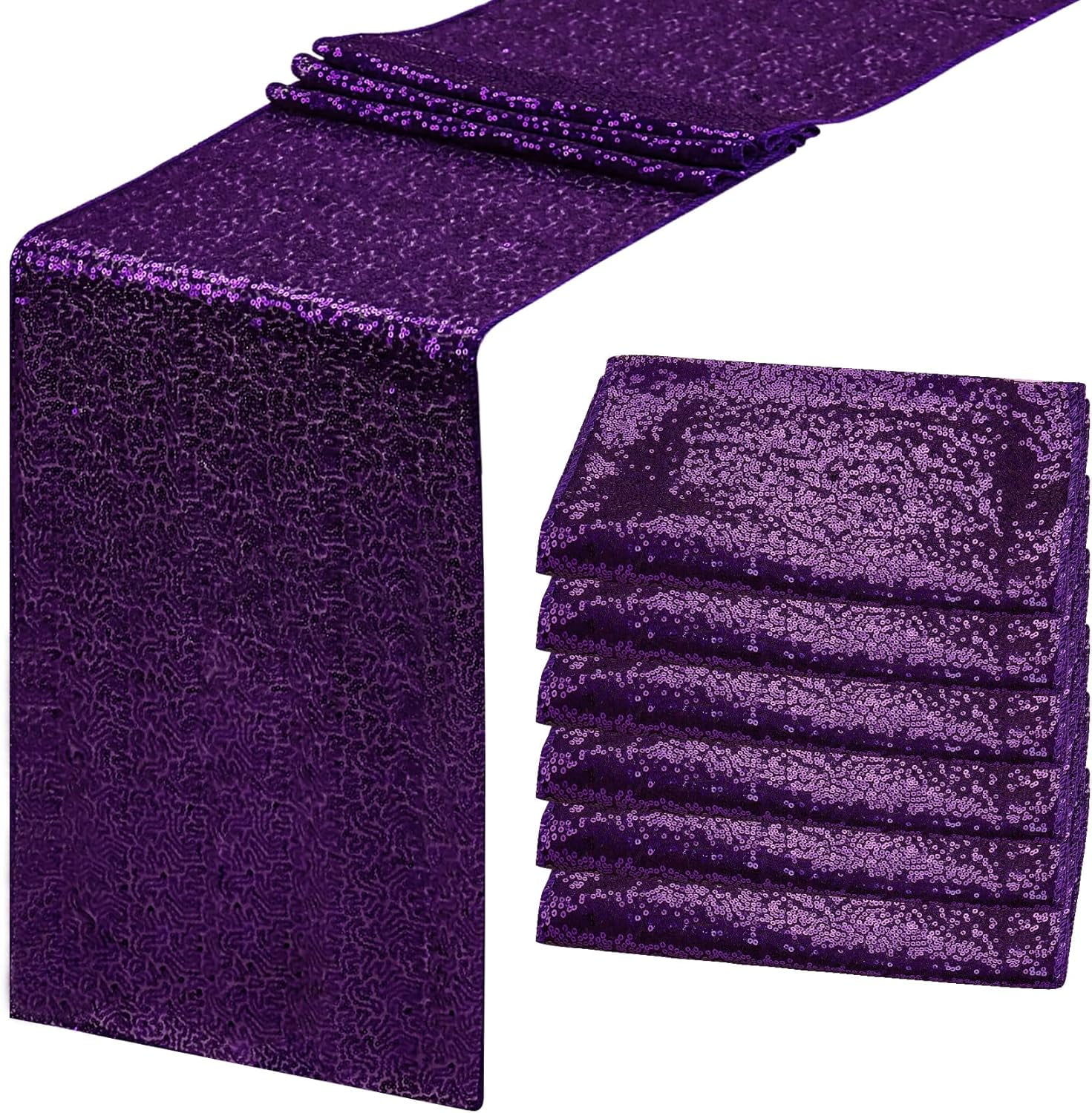 6 Pack Purple Sequin Table Runners 12" x 72" Sparkle Sequin Table Cloths for Wedding Party ...