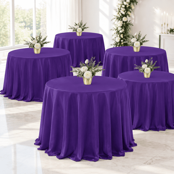 6 Pack Purple Tablecloths 120 Inch Round For 48