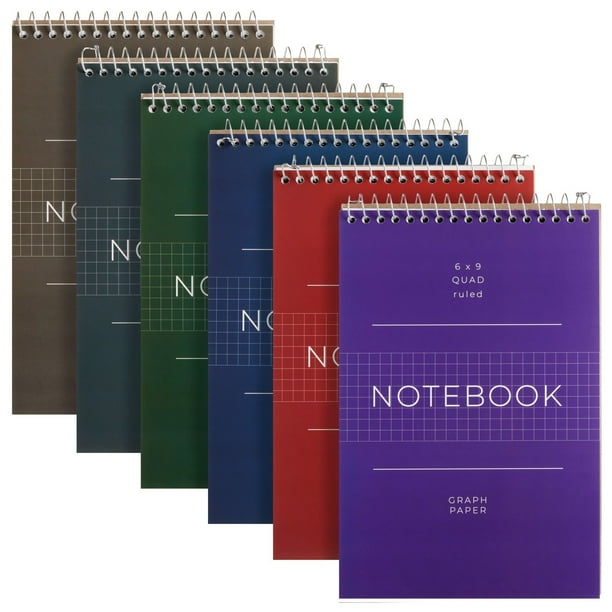 6 Pack Quad Ruled 6x9 Inch Top Bound Spiral Graph Paper Notebook - 80 ...